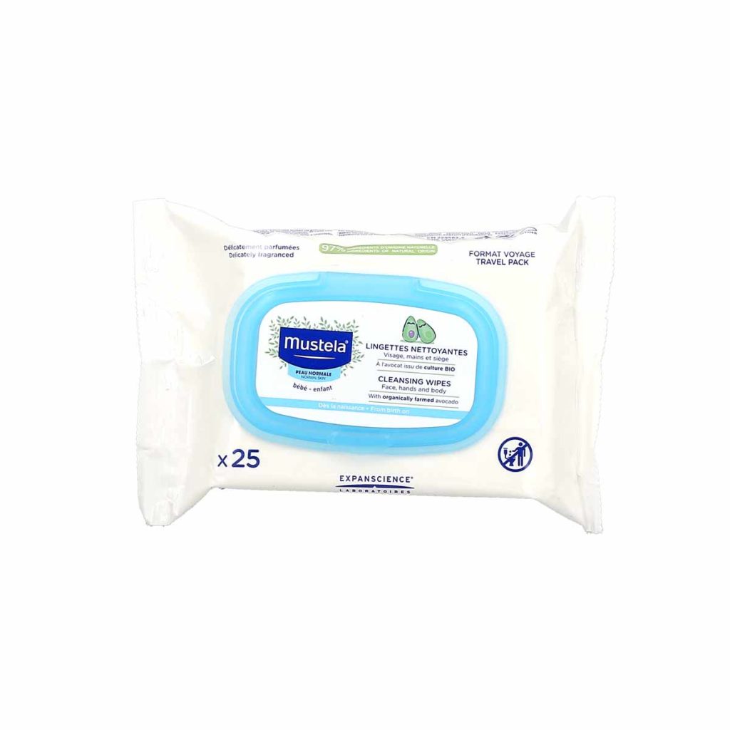 Mustela Lingettes Nettoyantes Visage, Mains et Siège, paquet de 25 ...