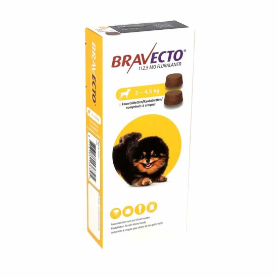 BRAVECTO 112,5mg pour chien 2-4,5Kg - 2 comprimes à croquer - La Pharmacie de Pierre