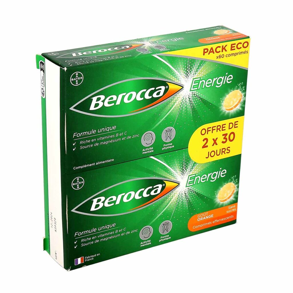 Berocca Énergie Goût Orange 60 Comprimés Effervescents Sans Sucres Pack ...