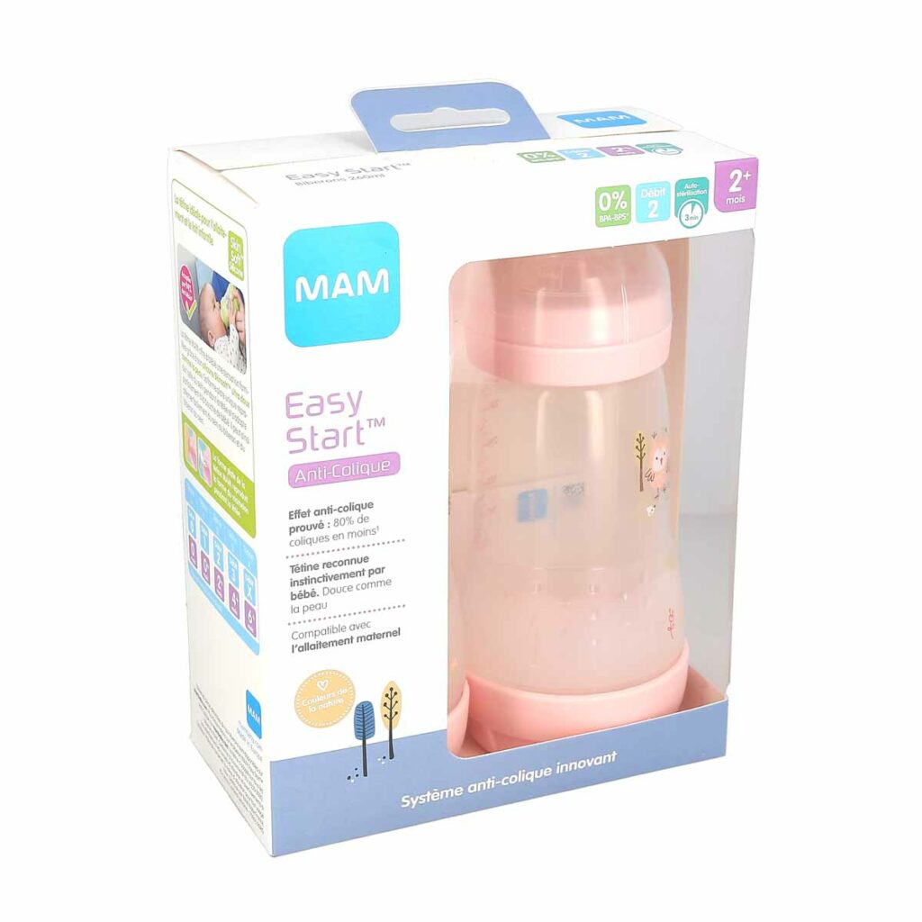 MAM Easy Start 2 Biberons Anti-Colique Couleurs de la Nature 260ml 2 Mois et + Débit 2 - Couleur ...