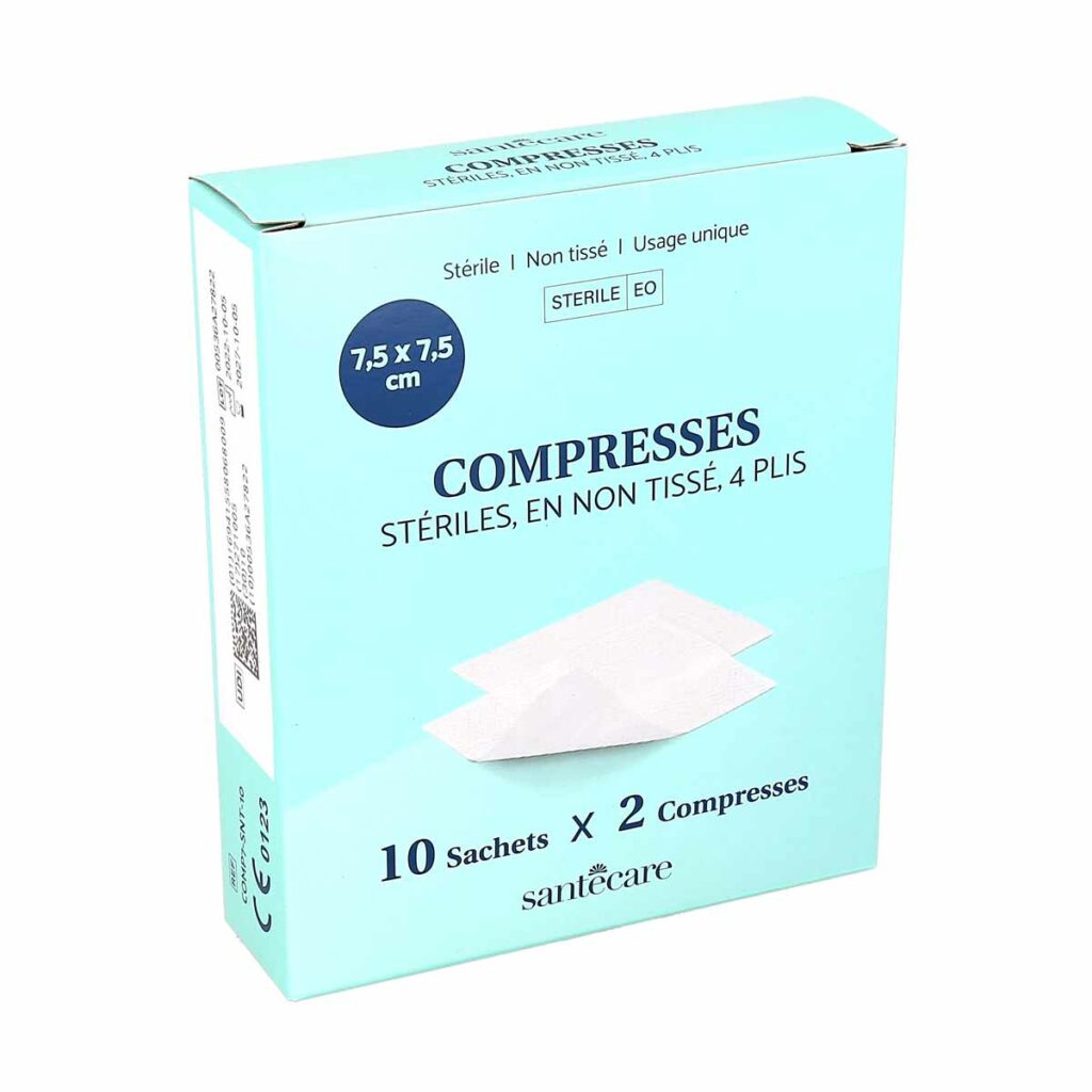 Santecare Compresses stériles, en non tissé, 4 plis - 10 sachets x 2 ...
