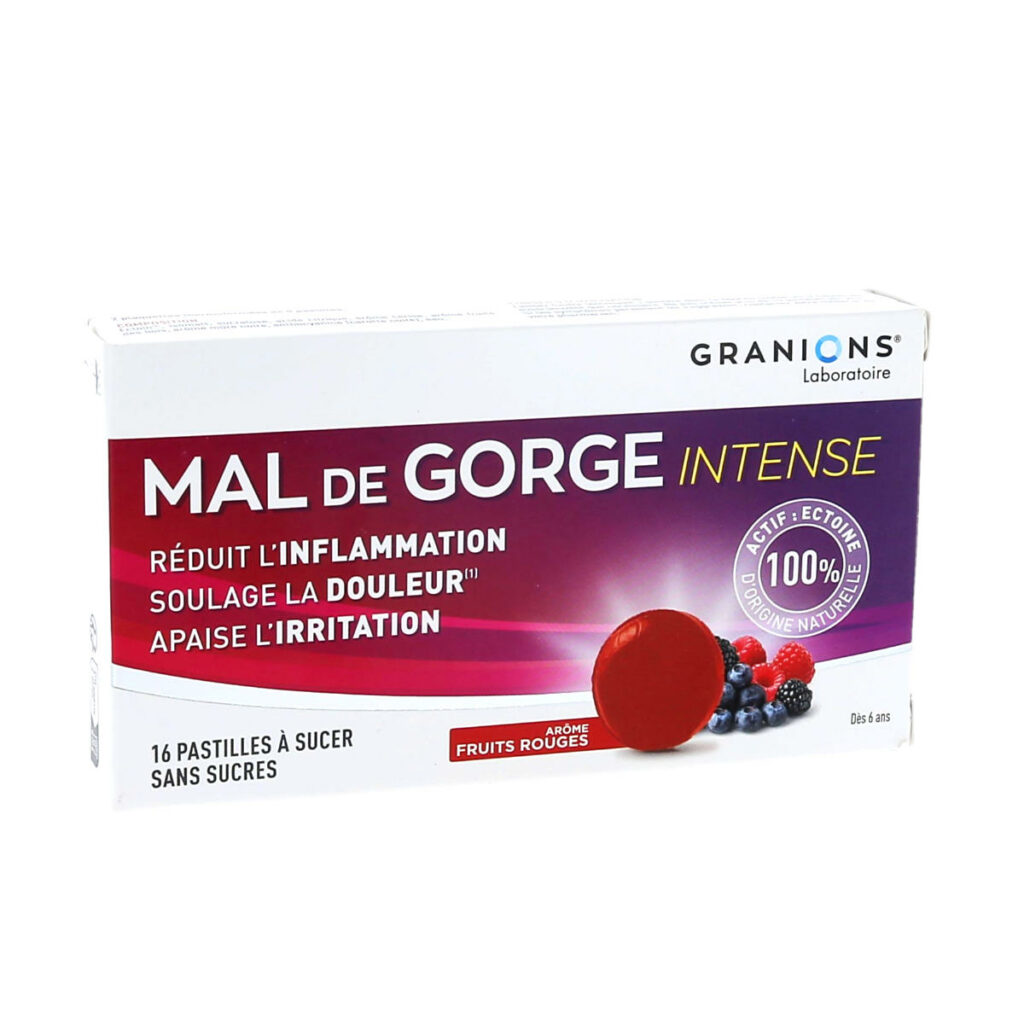 Granions Mal de Gorge Intense, arôme fruits rouges, Sans sucres, boite ...